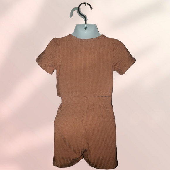 SHEIN | Matching Sets | Shein Baby Rib Knit Tee And Knot Front Shorts ...